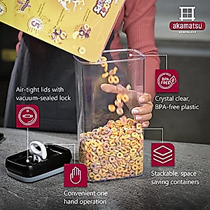 Akamatsu Homewares Set of 4 Extra Large Stackable Food Storage Containers with Airtight Sealable Lids - 110oz Kitchen Canisters for Flour Sugar Cereal Pasta Rice Dry Food - Pantry Organization and Storage - Space Saving - Rodent Proof - Smell Proof
