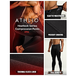 ATHLIO Men's Thermal Compression Pants, Athletic Running Tights & Sports Leggings, Wintergear Base Layer Bottoms, 3pack Thermal Pants Black/Black/Black, Large