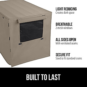 Gorilla Grip Dog Crate Covers Compatible with Amazon Basics Dog Crates, All Sides Open, Privacy Cover Fits 24" Wire Kennel, Breathable Mesh Windows, Light Reducing Puppy Training Cage Topper, Taupe