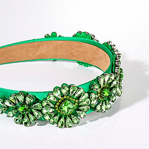 St.Patrick’s Day Headband Green Rhinestone Flower Hairband Crystal Irish Green Lucky Party Hair Accessories for Women