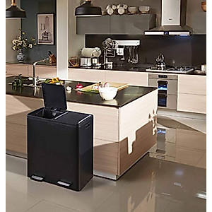 The Step N' Sort 18.5 Gallon Extra Large Capacity, Soft-Step, Dual Trash and Recycling Bin with Removable Inner Bins Black (900702B)
