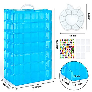 INSCRAFT 7 Layers Stackable Storage Container, 70 Adjustable Compartments (Blue) Stackable Storage Container, Perfect for Kids Toys, Art Crafts, Jewelry, Supplies, Mini Case & Letter Sticker Included