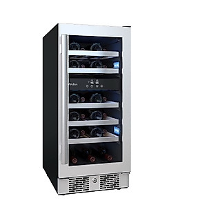 Avallon AWC151DBLSS 15 Inch Wide 23 Bottle Capacity Free Standing Wine Cooler with LED Lighting and Double Pane Glass
