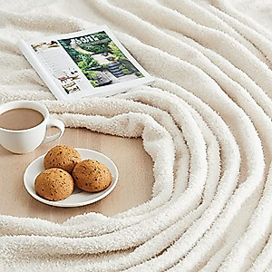 CYMULA Knit Throw Blanket for Couch Cream White-Super Soft Lightweight Plush Fuzzy Fluffy Cozy Blankets and Throws for Sofa Bed, 50x60 inches