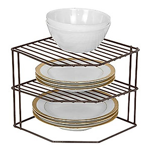 Smart Design 3-Tier Corner Shelf Storage – Bronze – Heavy Duty Steel Pantry Organizer with Rust-Resistant Finish and No-Scratch Bottom for Easy Home Organization and Storage