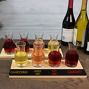 G Francis Wine Tasting Kit 2 Pack - 4 Slot Sample Drink Flight Boards with Glasses For Wine, Beer, Whiskey, Coffee, Margaritas, Cocktails - Wooden Chalkboard Holder Beverage Tasting Kit for Home