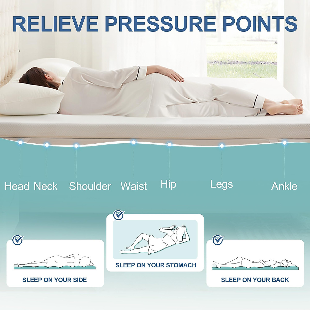 Eiayeebil 3 Inch Memory Foam Mattress Topper Twin XL, Memory Foam Pad with Removable & Washable Cover, Bed Topper for Back Pain, Non-Slip Ventilated Design, Twin XL Size