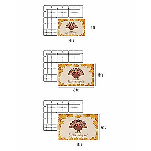 Outdoor Area Rug for Patio,Thanksgiving Day Turkey Fall Maple Camping Rugs Indoor Large Floor Mat 4x6ft,Autumn Orange Pumpkin Fallen Leaves Outside Carpet for Deck RV Picnic Porch Backyard Bedroom