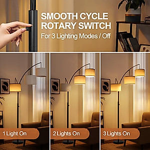 OUTON Arc Led Floor Lamp, Modern Black 3 Light Tall Floor Lamp for Bedroom, 2400lm Mid Century Adjustable Standing Corner Lamps for Living Room Office, 3 LED Bulbs Included, White Lampshade