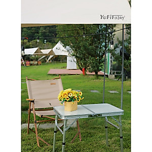 YUFIFAIRY Small Folding Table with Mesh Layer, 3 Adjustable Heights Aluminum Lightweight Portable Folding Table with Extension Legs, Camping Table for RV, Picnic and Indoor