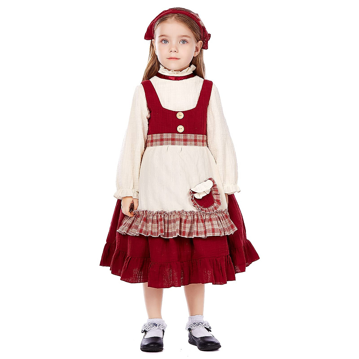 LANBETI Girls Oktoberfest Dress Little Red Riding Cosplay Costume German Bavarian Dirndl Dresses 4 Piece Set