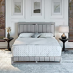 Boyd Sleep Beaumont Upholstered Platform Bed Frame with Headboard, Mattress Foundation NOT Required: Faux Leather, Grey, Full