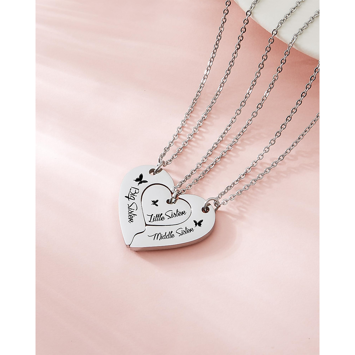 HOFOYA matching sisters necklace 3 piece best friends pendant set of 3 split heart necklaces jewelry gifts for 3 sisters best friends,Birthday christmas gift.