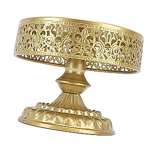 SnOwky Display Treat Stand, Golden Cake Holder Lace Design Easy Assembly Round Treat Display for Home (Size : S 4x8in)