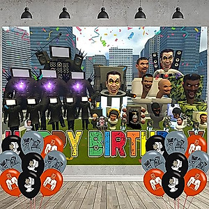 Skibidi Toilet Birthday Party Decoration,Skibidi Toilet Party Photo Background 5 x 3 FT and 18 Pcs Balloon,Skibidi Toilet Party Backdrop Supplies