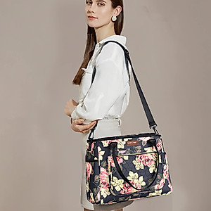 LOKASS Lunch Box - Lunch Bag Women Insulated Lunch Box for Women Teacher Nurse Tote Bag for Work Picnic or Travel Removable Shoulder Strap Side Pocket - Peony