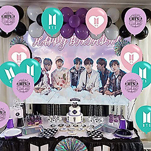 BTS Bangtan Boys Happy Birthday Backdrop Cartoon BTS Banner Poster for Bangtan Boys Fans Girls BTS Theme Party Decorations Kpop Bangtan Boys Birthday Supplies Background Studio Shoot Photo Props Booth