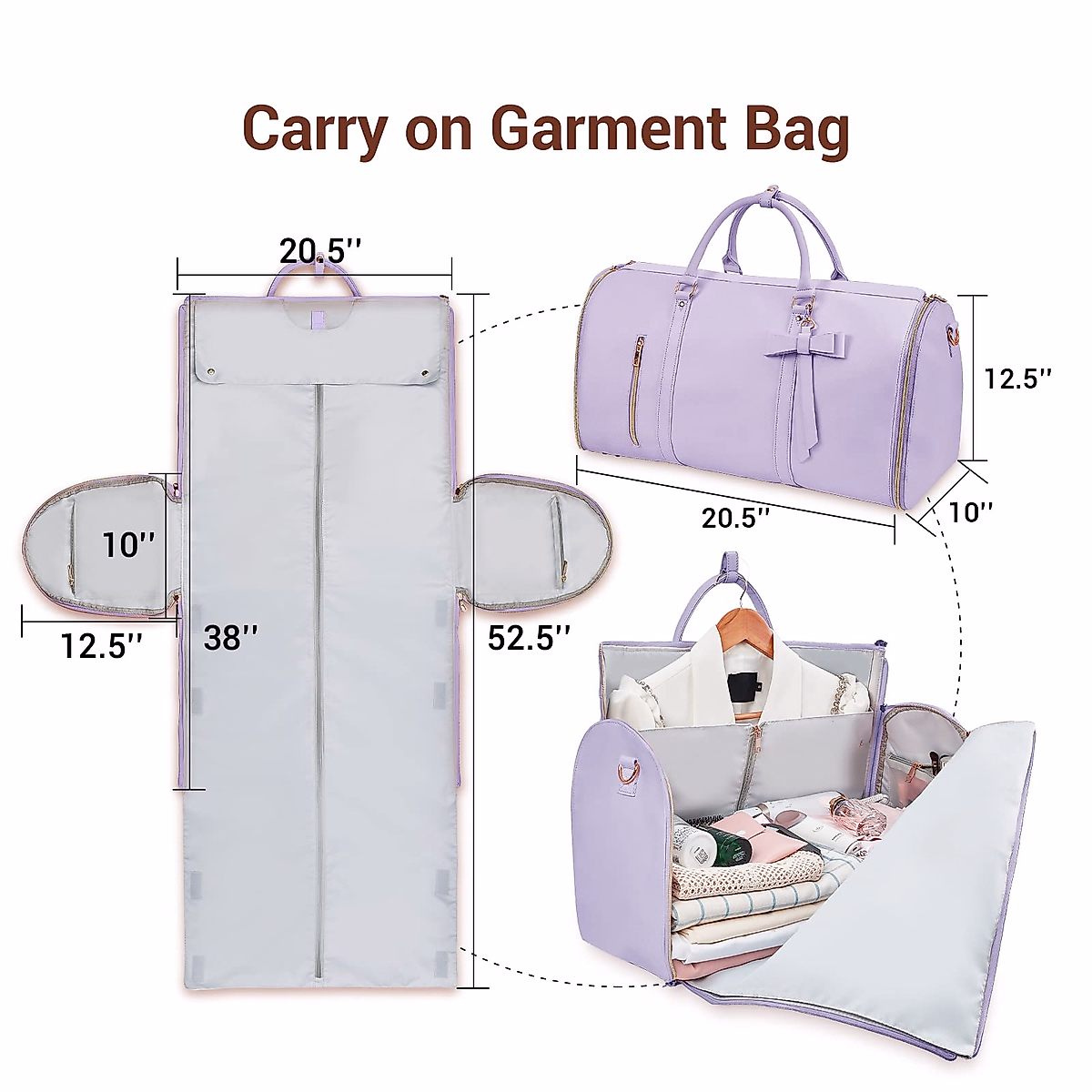 Garment Bags for Travel for Women, Stylish Garment Duffle Bag, Convertible & Foldable 2 in 1 PU Suit Bag For Hanging Clothes, Business Trip Bag With Toiletry Pocket & Shoes Compartment, Purple