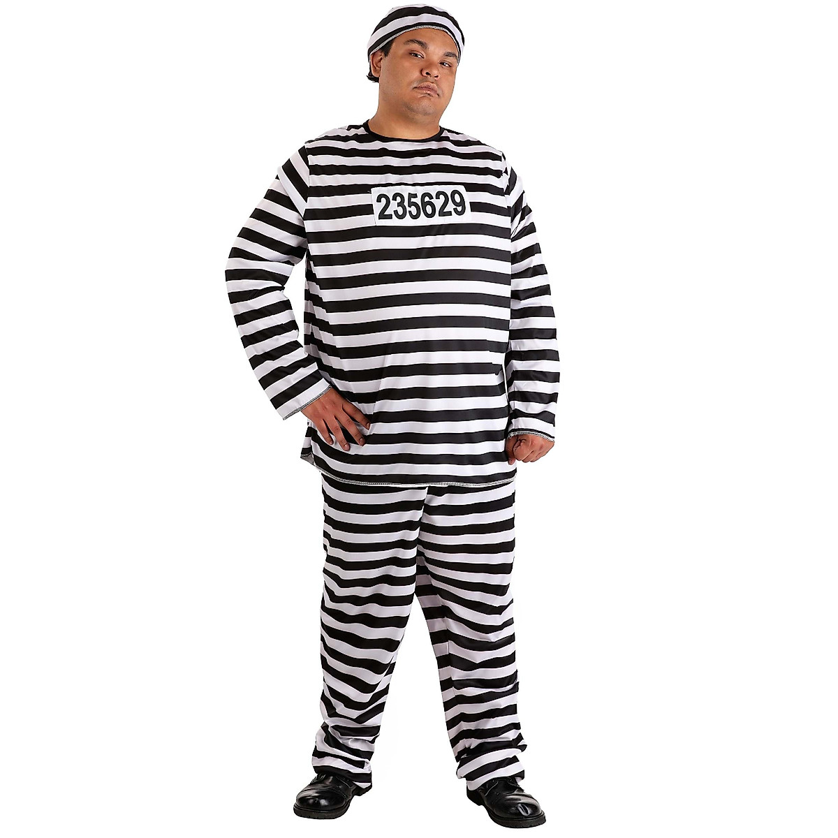 Men's Plus Size Prisoner Costume Striped Prison Jail Suit - 4X Black