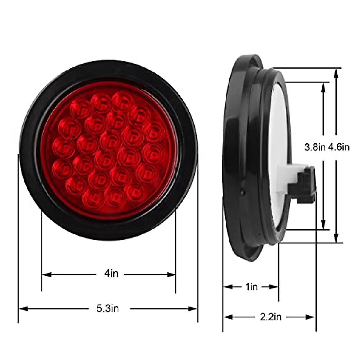 4Pcs 4 Inch Round Led Trailer Tail Lights Red 24 LED Waterproof 4" Brake Stop Turn Tail Marker Trailer Lights Sealed Flush Mount for Truck Trailer RV Boat Jeep UTE UTV 12V Grommet and Plug Included