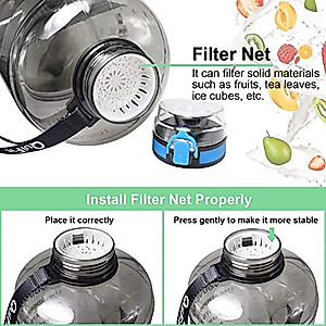 BuildLife Gallon Water Bottles with Times to Drink - Gallon Water Jug - 1 Gallon Water Bottle–BPA Free Water Bottle with Time Marke and Flip Top Leak Proof Lid One Click Open for Gym(Gray, 1 Gallon)