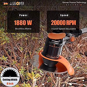 ALLONE Cordless Weed Wacker Battery Powered with Power Display & 3-Level Speed Variable, Electric Weed Eater Lightweight Brush Cutter Grass Trimmer with Metal Blades, 4.0Ah Battery and Charger