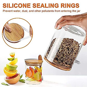 SNGKMSYG Glass Jars with Bamboo Lid & Bamboo Spoons, 18.26 OZ Glass Food Storage Jars, 100% Heatproof Sealed Glass Canisters Jars for Overnight Oats,Spice,Cookies,Candy,Coffee Beans or Nuts 4 Pack