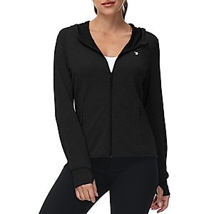Rdruko Women's Zip Up Hoodie Light Active Jacket UPF 50+ Hiking Outdoor Sun Shirts(Black, US L)