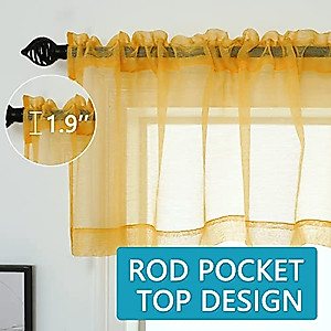 Gold Yellow Valances for Windows - Light Filtering Semi Sheer Valances for Living Room/Bedroom/Kitchen/Bathroom/Cafe - Transparent Window Valance Curtains with Rod Pocket 2 Panels 52 by 18 Inches Long