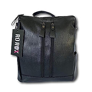 Ro Rox Womens Faux Leather Punk Zip Laptop Adult Uni Work Backpack Bag Rucksack - Black