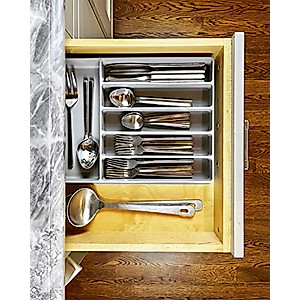 Premium Silicone Non-Slip, Non-Toxic, Grey Silverware Organizer for Kitchen Drawer