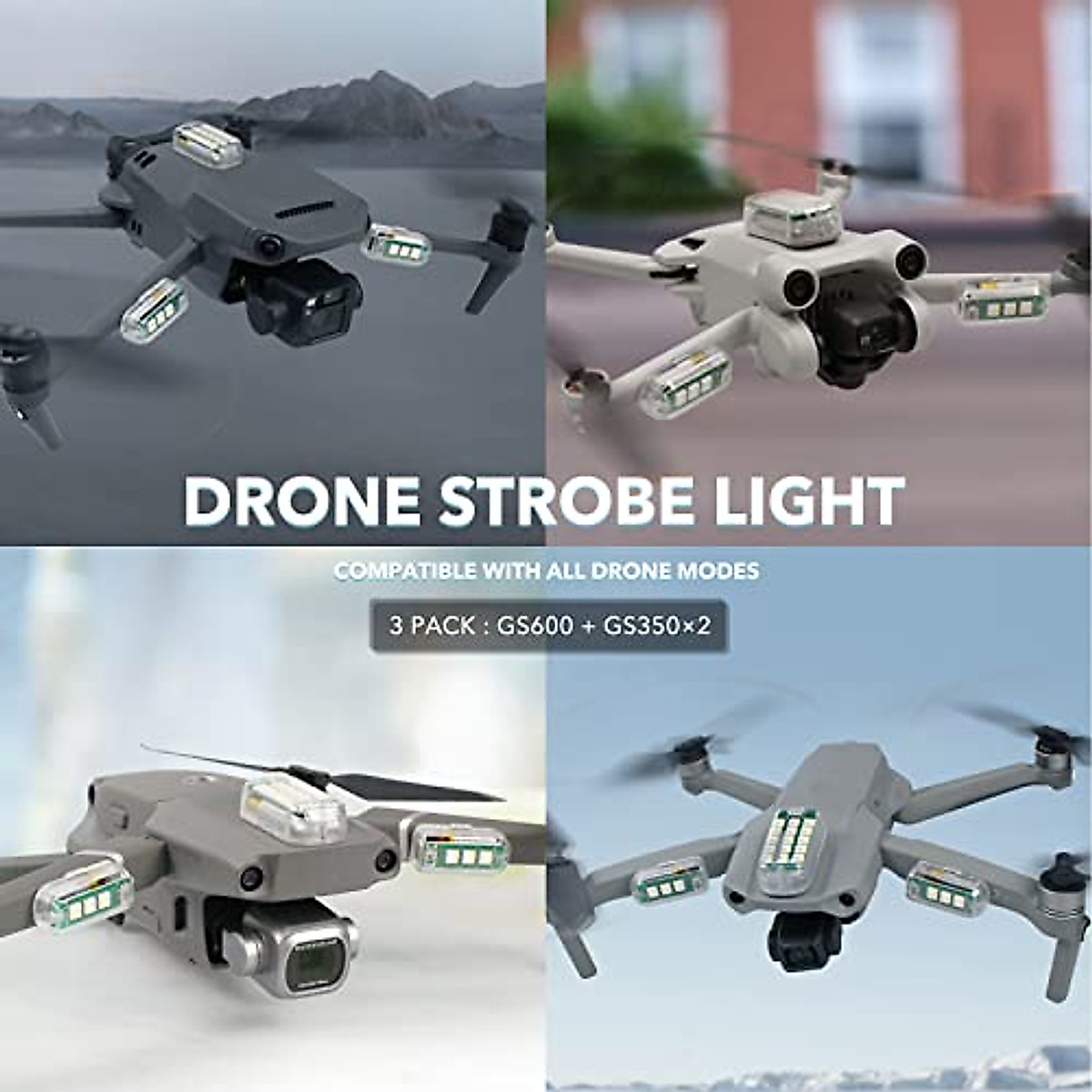 SYMIK Drone Strobe Lights (3 Pack/GS600 x1 + GS350 x2), Meets FAA Anti-Collision Req for Night Flying, White/Red/Green Color in 1 Light, for DJI Mini 3 Pro, Mini 2, Mini SE/Mavic Mini/Mavic 3 Classic
