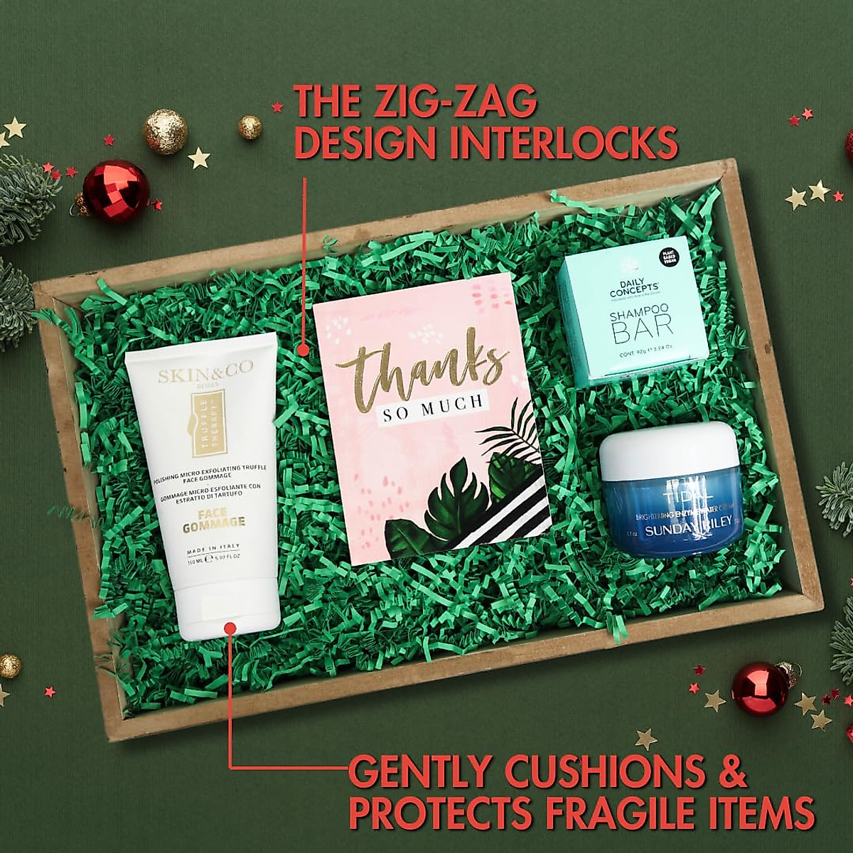 MagicWater Supply Crinkle Cut Paper Shred Filler (1 LB) for Gift Wrapping & Basket Filling - Green