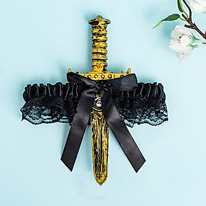 2 Pcs Bow Garter with Pirate Dagger Lace Bow Leg Ring Sword Leg Holster for Halloween Carnival Dress Up Props Women Girls Favor,Black