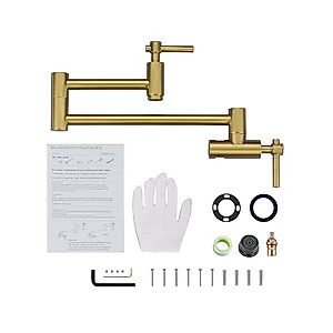 iVIGA Wall Mount Pot Filler, Gold Brass Pot Filler Faucet with 2 Handles, Single Hole Stretchable Faucet with Double Joint Swing Arm Pot Filler Above Stove