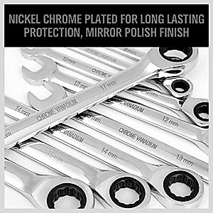 HORUSDY Ratcheting Combination Wrench Set, SAE & Metric, 20-piece, 1/4" to 3/4" & 6-18mm, CR-V Steel, with Carrying Case