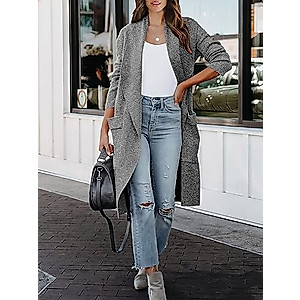 ANRABESS Women's 2023 Fall Casual Long Sleeve Draped Open Front Knit Pockets Long Cardigan Jackets Sweater Comfy Trendy Outfits Coat 580shenhuahui-S Gray