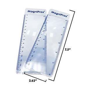 MagniPros(2PACK) Large Full Page 3X Premium Magnifying Sheet Fresnel Lens 7.5" X 10.5"+2 Bonus Ruler Magnifiers+2 Bookmark Lenses-Best Magnifying Set for Reading Small Prints & Low Vision Seniors