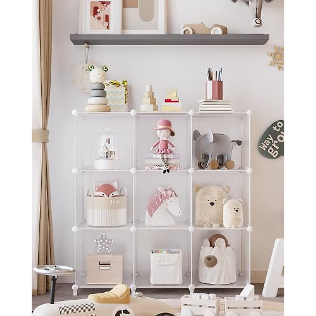 FUNLAX Cube Storage Shelf, 9 Storage Cubes Closet Organizers and Storage Portable Cube Storage Organizer Plastic Bookshelf Bookcase for Study Room, Bedroom, Office, White