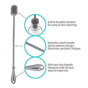 LeMuna Silicone Bottle Brush, Water Bottle Cleaner Brush Set with Straw Brush for Narrow Neck Containers, Hydro Flask, Sports Bottle, Glassware