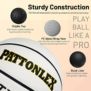 PATTONLEX Basketball - Official Size 7 (29.5") - Composite Leather - Indoor/Outdoor Ball for Men(White)