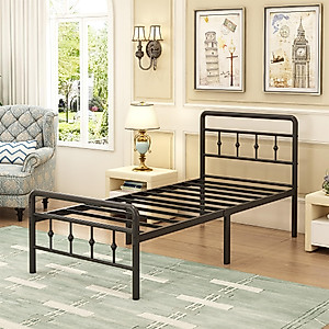 EMODA 16 Inch Twin XL Bed Frames with Headboard and Footboard, Heavy Duty XL Twin Metal Slats Support Mattress Foundation, No Box Spring Needed, Easy Assembly