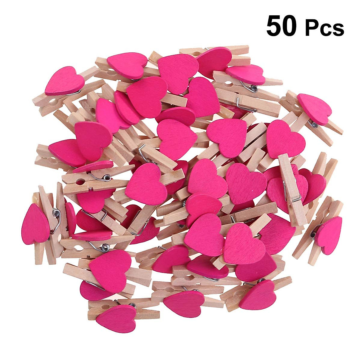 NUOBESTY 50pcs Mini Wooden Clips Clothespins Crafts Clips with Hearts for Wedding Party Valentines Day Decoration Rosy