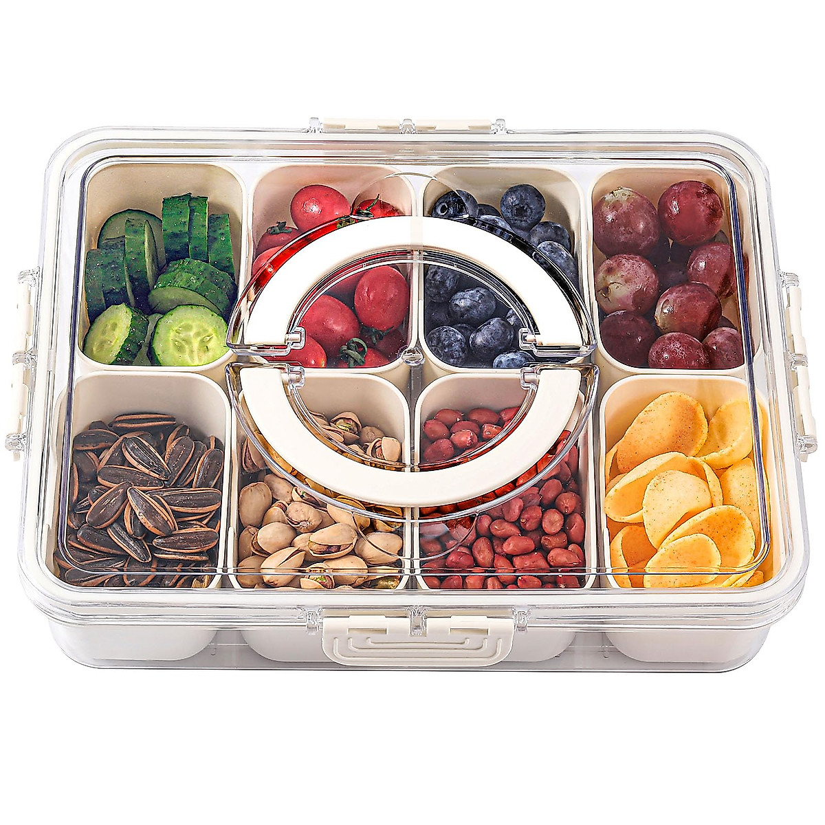 shopwithgreen Divided Serving Tray with Lid and Handle, Portable Snackle Box Charcuterie Container for Party, Veggies, Snack, Fruit, Nuts, Candy, Veggie Tray Snack Box for Entertaining, Picnic