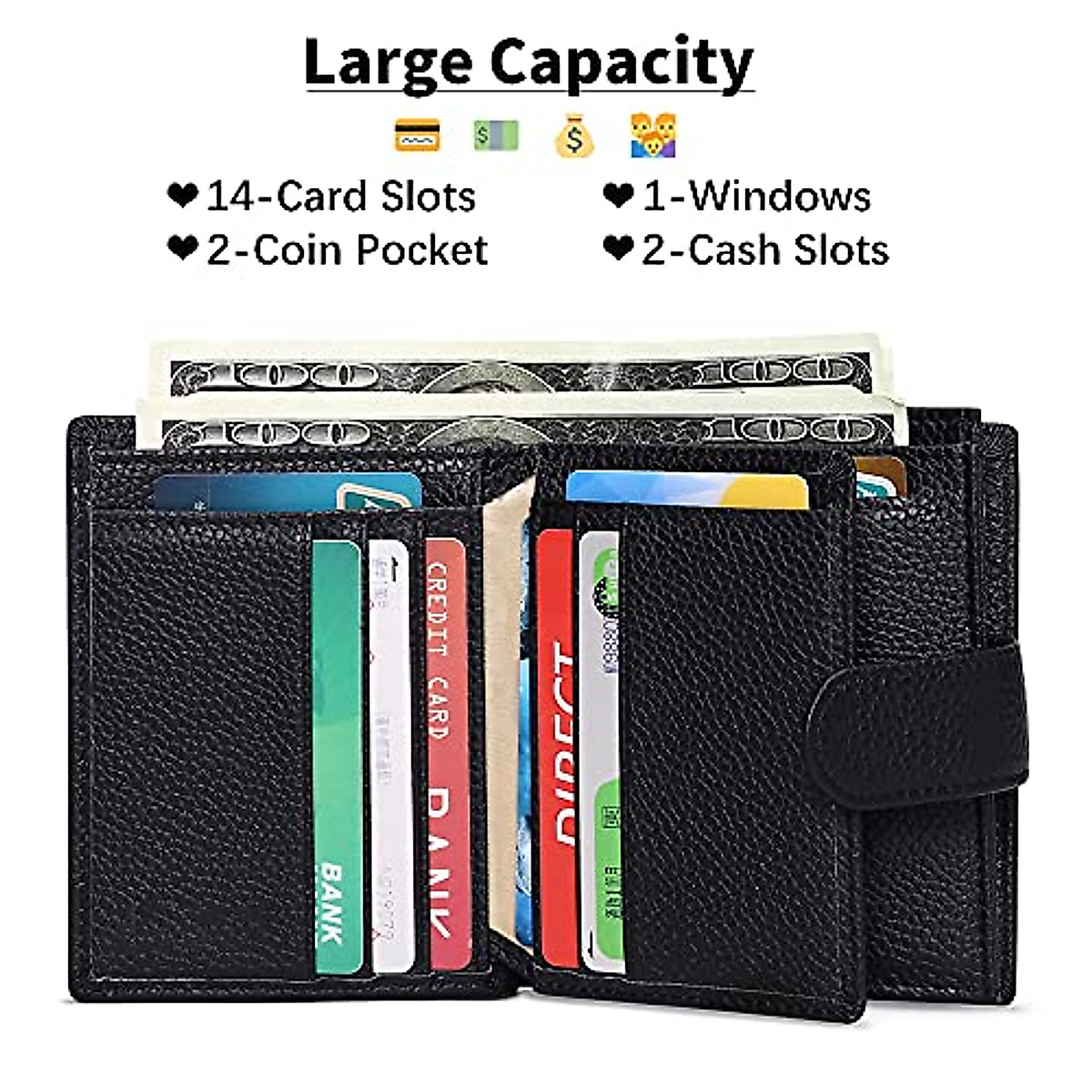 GAEKEAO Small Wallets for Women Genuine Leather RFID Blocking Zipper Pocket Bifold Wallet with ID Window