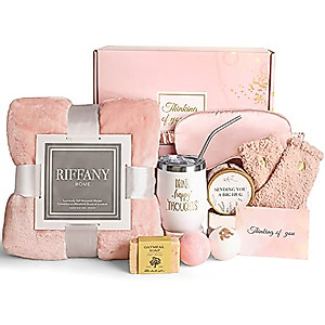 Self Care Gifts for Women, Thinking of You Unique Birthday Gifts, Get Well Soon Care Package with Luxury Flannel Blanket, Christmas Relaxing Spa Gift Box Basket for Her Sister Best Friends Mom