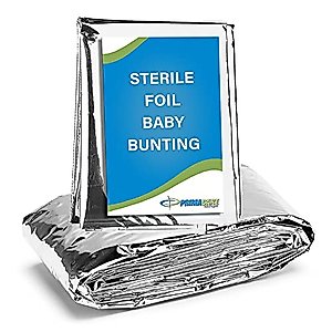 Primacare CS-6835 Sterile Foil Baby Bunting Blanket for Newborns and Infant, Disposable Emergency Heat Saving, 30" x 17"
