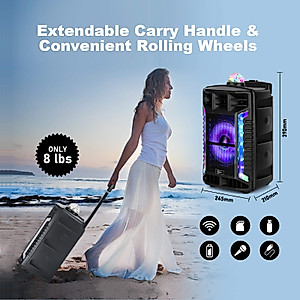 Portable Karaoke Machine 8’’ PA Speaker System Bluetooth Karaoke System for Adults & Kids with Disco Ball, Microphone Rechargeable Battery USB/SD Reader