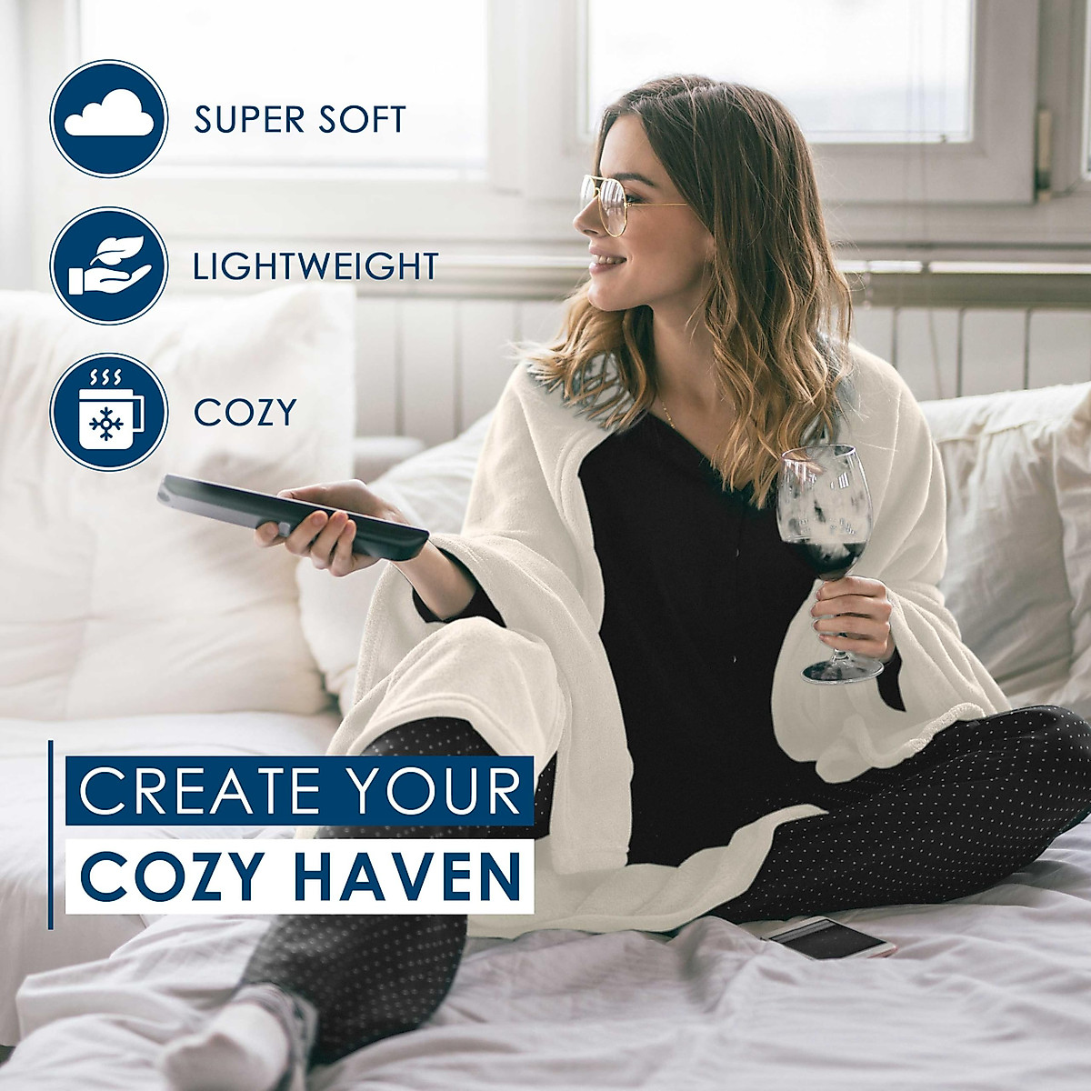 Martex 1B06847 Super Soft Fleece Plush Lightweight Blanket Low Lint Luxury Hotel Style Solid Pet Friendly Bed and Couch Blankets, Twin, Ivory