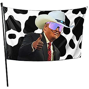 Trump Cow Print Cowboy Hat Flag Funny Home Outdoor Garden Yard Anti-Ultraviolet Fading With Grommets Flag